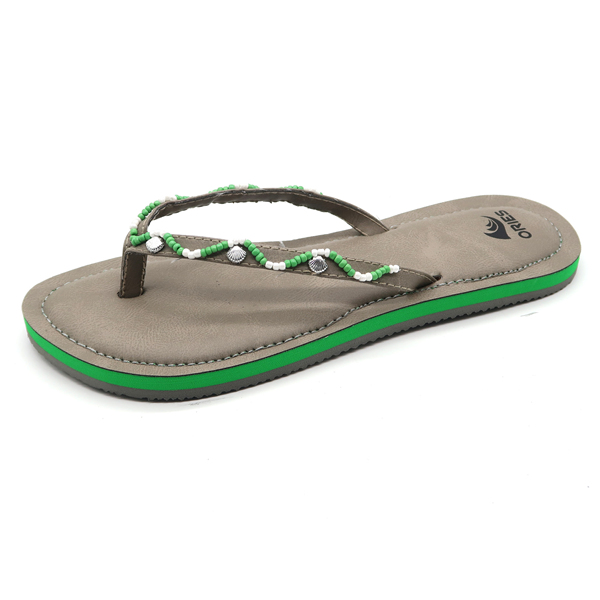 A String of Beads Sewed on V Strap Antiskid Woman EVA Outdoor Flip ...